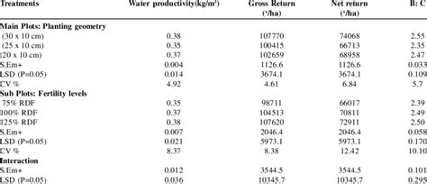 Effect Of Crop Geometry And Fertility Levels On Water Productivity And