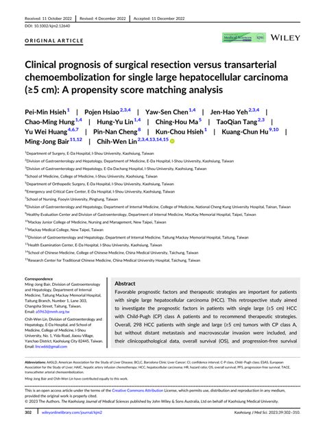 Pdf Clinical Prognosis Of Surgical Resection Versus Transarterial Chemoembolization For Single