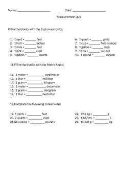 Measurement Conversion Quiz By PolkaDottedMonkey TPT
