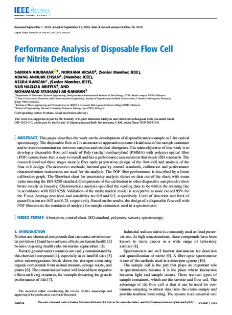 Pdf Performance Analysis Of Disposable Flow Cell For Nitrite Detection