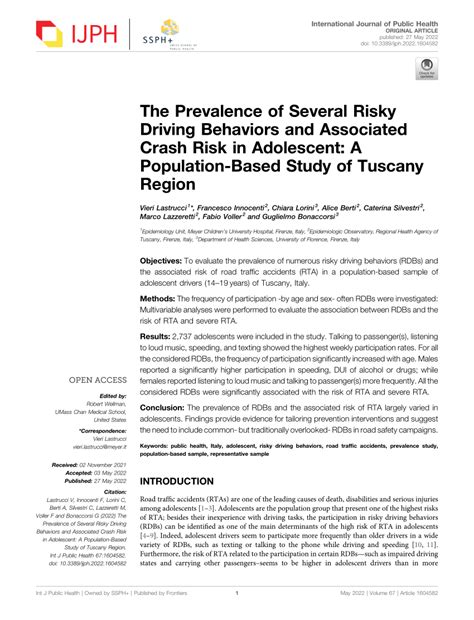 Pdf The Prevalence Of Several Risky Driving Behaviors And Associated Crash Risk In Adolescent