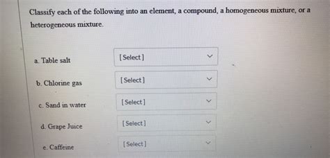Solved Classify Each Of The Following Into An Element A Chegg Com