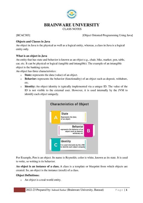 module ii object oriented design ii class notes [bcac303] [object