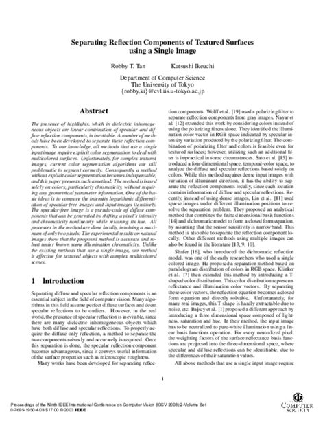 Pdf Separating Reflection Components Of Textured Surfaces Using A Single Image