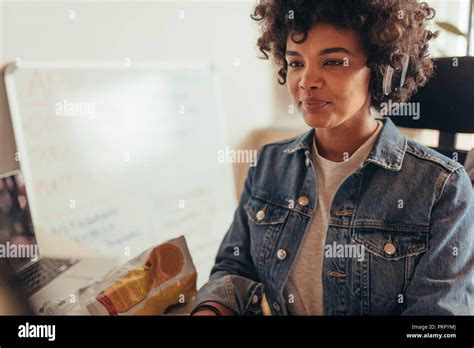 Portrait Of African Woman Working On Computer Female Computer