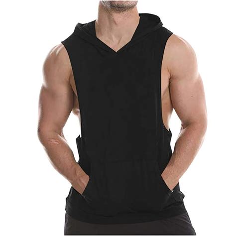 Hicidod Mens Workout Tank Tops Hooded Sleeveless Muscle Cut Off Tee