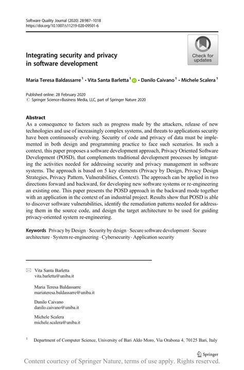 Integrating Security And Privacy In Software Development Request Pdf