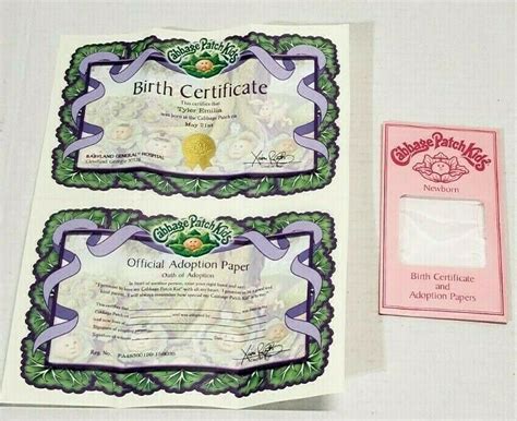 Cabbage Patch Doll Adoption Certificate At Helen Magdalena Blog