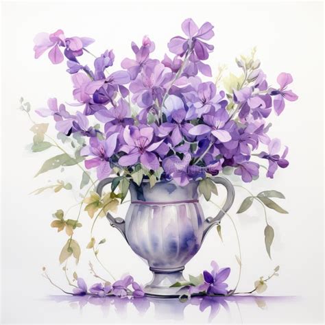 Violet In A Vase Captivating Watercolor Artwork Stock Illustration Illustration Of Elegant