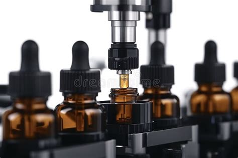 Automated Filling Of Dropper Bottles With Liquid In A Laboratory Setting Stock Illustration