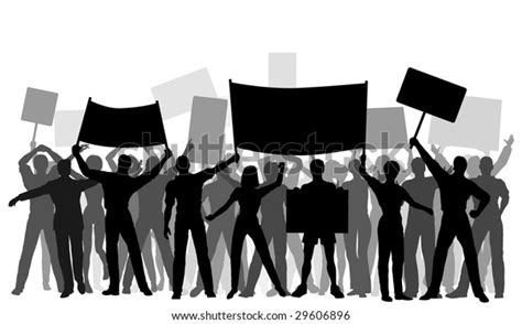 Silhouettes Protesters Banners Editable Vector File Stock Illustration