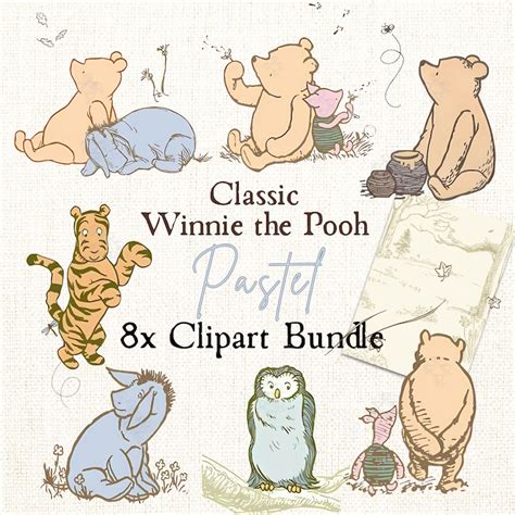 Vintage Winnie The Pooh Watercolor Clipart Set Storybook Characters