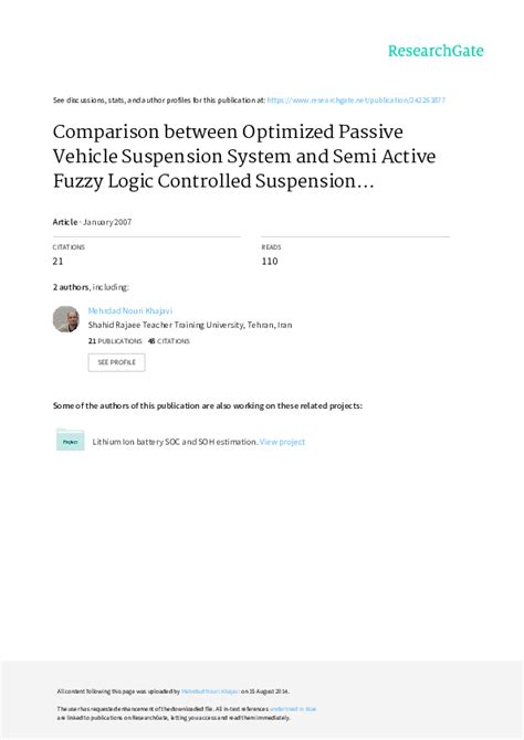 Pdf Comparison Between Optimized Passive Vehicle Suspension System