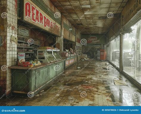 Abandoned Grocery Store Interior Showing Empty Aisles And Disarray In A