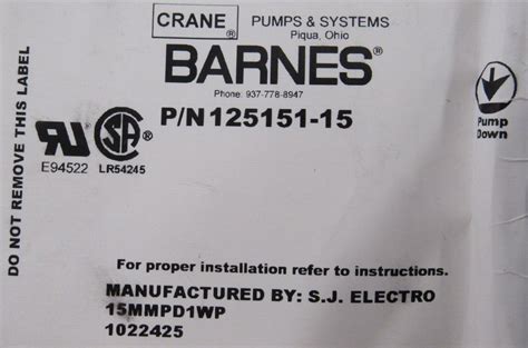NEW BARNES 125151 15 FLOAT SWITCH 12515115 15 125V 12515115 SB Industrial Supply Inc