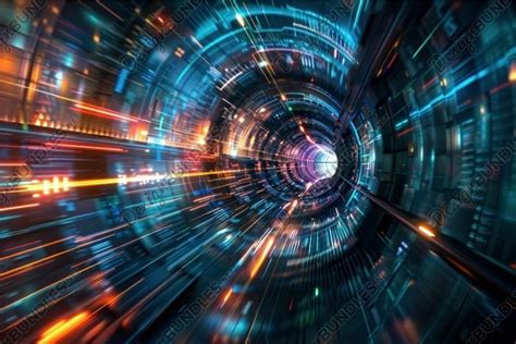 digital data stream flowing through cyberspace tunnel at hig