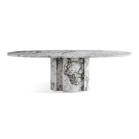 Milan Modern Oval Marble Dining Table With Oval Pedestal Base