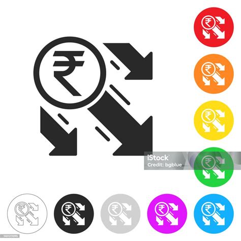 Indian Rupee Decrease Icon On Colorful Buttons Stock Illustration