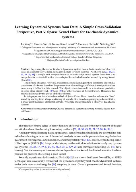 PDF Learning Dynamical Systems From Data A Simple Cross Validation Perspective Part V