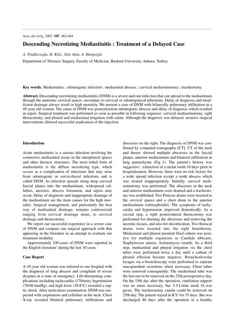 Pdf Descending Necrotizing Mediastinitis Treatment Of A Delayed Case