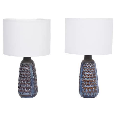 Pair Of Tall Blue Mid Century Modern Table Lamps By Einar Johansen For