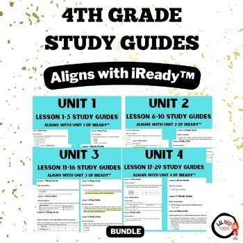 Bundle Math 4th Grade Study Guides Aligns With Iready™ By Lil Red
