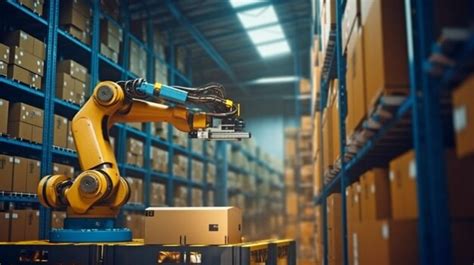 Premium Photo Generative Ai And Innovative Industry Robots Operating In Warehouses To Replace