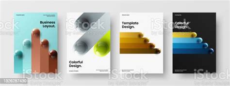 프리미엄 사실적인 공 앞페이지 일러스트 세트 여러 가지 색의 팜플렛 디자인 벡터 템플릿 번들 A4 용지에 대한 스톡 벡터 아트