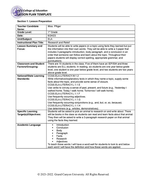 Elm 480 W4 Grammar And Writing Lesson Plan Template Section 1 Lesson