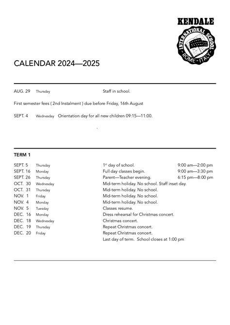 Kendale International School Calendar 2025 2026 [elementary]