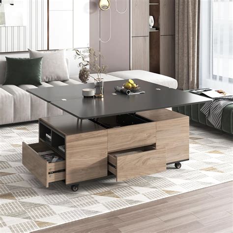Merax Lift Top Coffee Tablewith Fixable Wheels Open