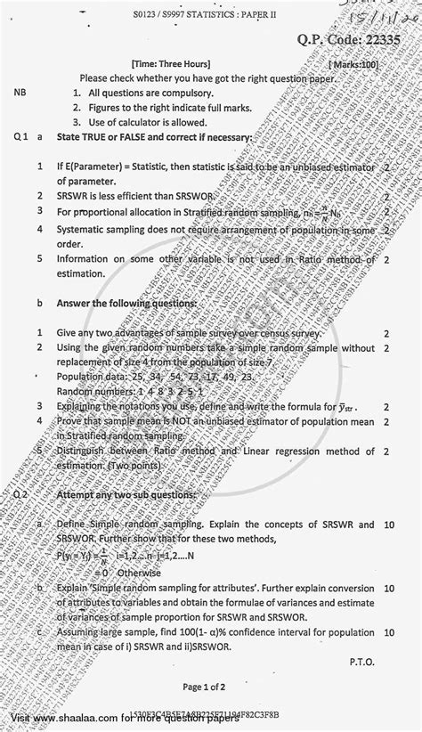 Theory Of Sampling 2017 2018 Bsc Statistics Semester 3 Sybsc Question Paper With Pdf Download