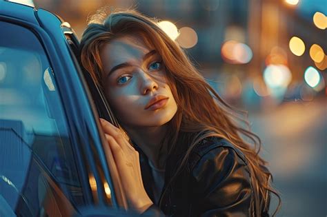 Beautiful Girl Gets Out Of The Car Premium Ai Generated Image