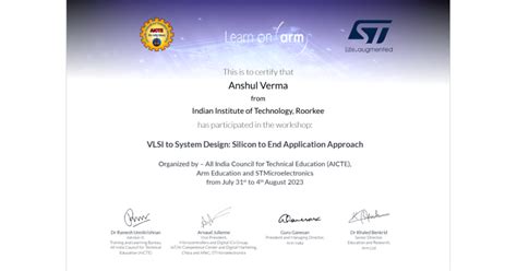 Certificate Of Participation In The Workshop On Vlsi To System Design Silicon To End