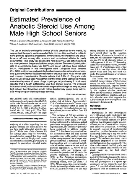 Pdf Estimated Prevalence Of Anabolic Steroid Use Among High School