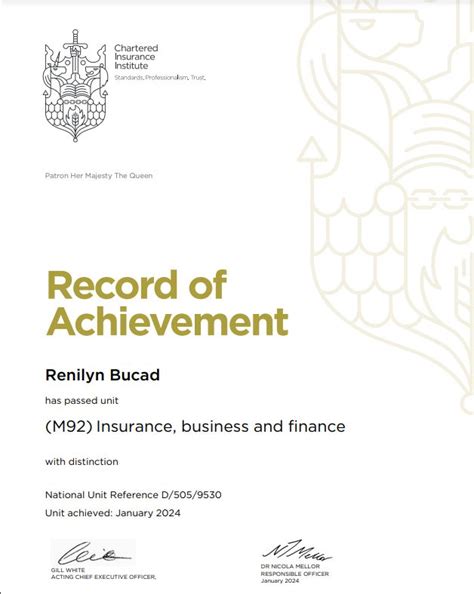 Im Trilled To Share That I Have Completed The Chartered Insurance Institute M92 Insurance