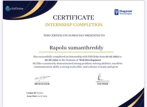 Rapolu Sumanth Reddy On Linkedin Webdevelopment Internship Ediglobe Fullstackdevelopment