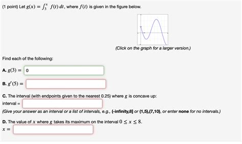 solved 1 point let g x ∫3xf t dt where f t is given in