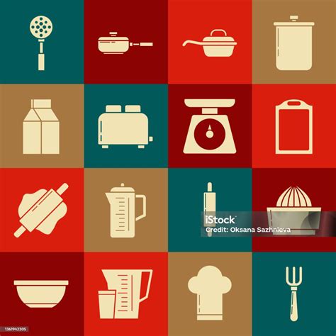 포크 세트 시트러스 과일 주스기 도마 프라이팬 토스트와 토스터 우유를위한 종이 패키지 주걱 및 저울 아이콘 벡터 감귤류 과일에 대한 스톡 벡터 아트 및 기타 이미지 Istock
