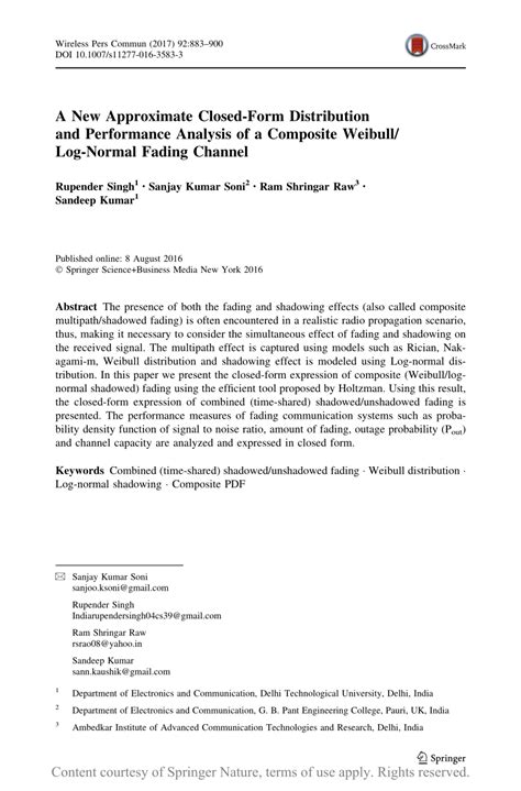 a new approximate closed form distribution and performance analysis of