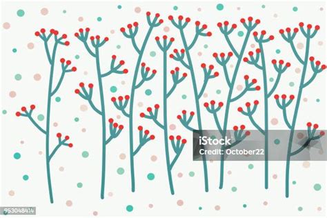 Cute Pastels Bleus Et Rouges Herbes Médicinales Et Le Motif À Pois