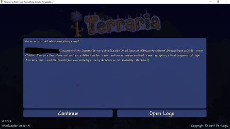 Tmodloader Error Cs1010 Newline In Constant Can Anybody Help