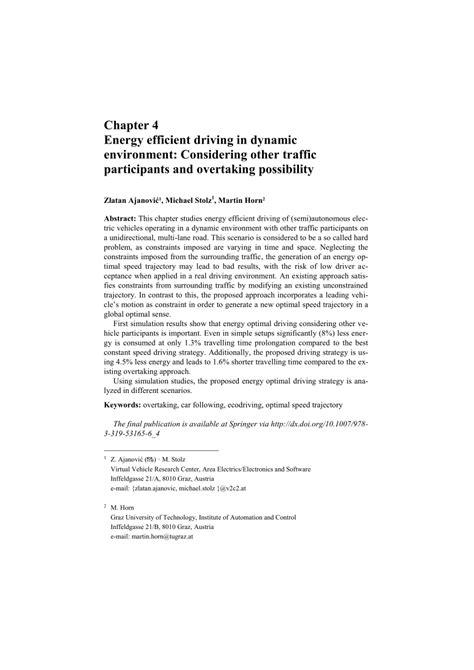 Pdf Energy Efficient Driving In Dynamic Environment Considering Other Traffic Participants