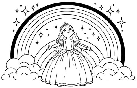 Princess Rainbow Coloring Page