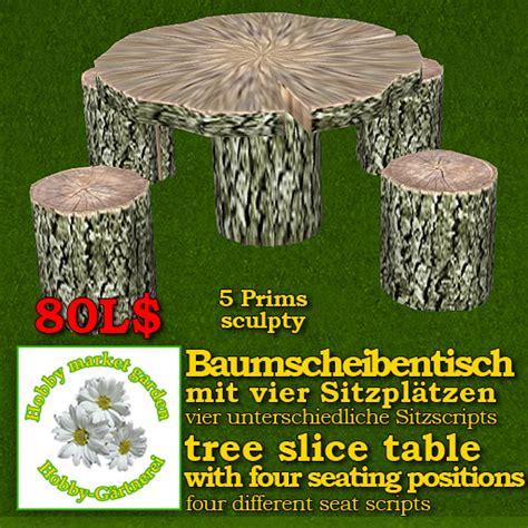 Second Life Marketplace Tree Slice Table With 4 Seats