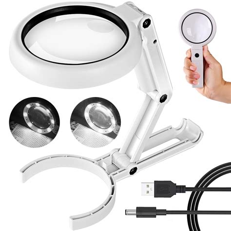 30x 10x Magnifying Glass With Light And Stand Foldable Handheld