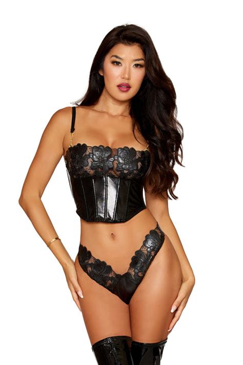 Dreamgirl Faux Leather And Lace Underwire Bustier Set Luxury Alley
