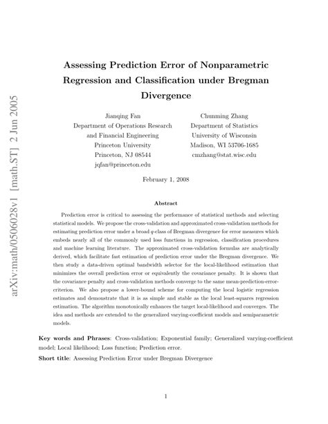 pdf assessing prediction error of nonparametric regression and