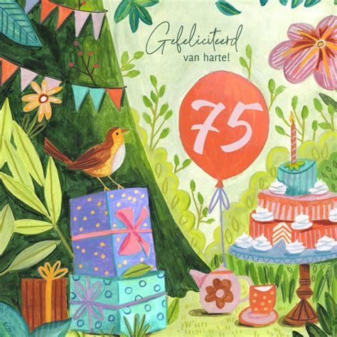 Verjaardagskaart 75 Jaar Feest Illustratie Kaartje2go