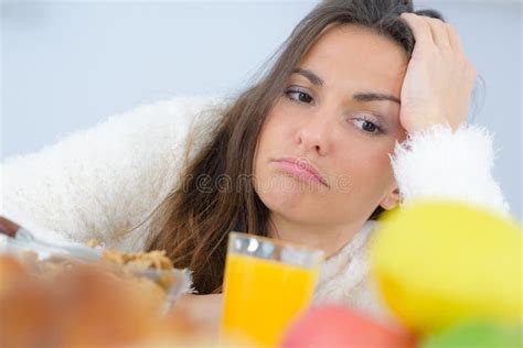 Grumpy Woman With Orange Juice Stock Image Image Of Orange Drink